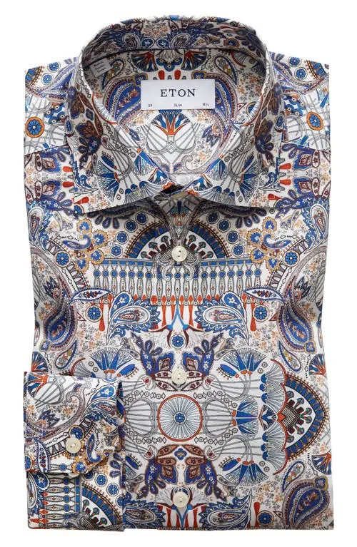 Eton Slim Fit Paisley Dress Shirt - Blue