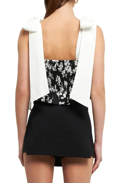 Endless Rose Bow Strap Peplum Tank - Black/white