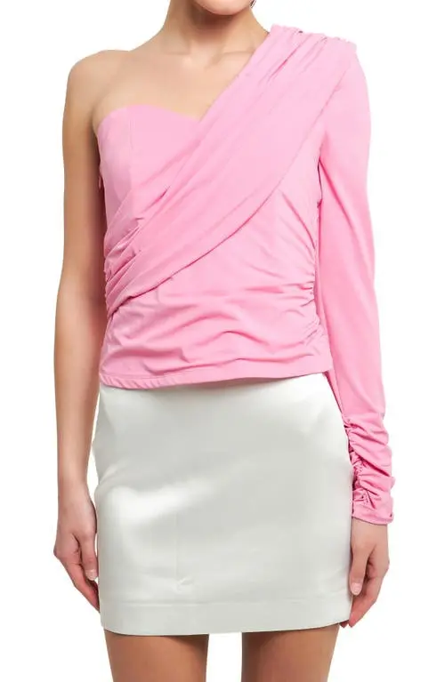 Endless Rose Shirred One-shoulder Top