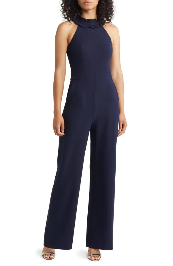 Eliza J Ruffle Halter Neck Jumpsuit