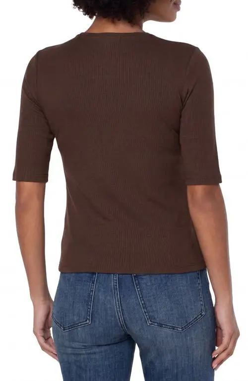 LIVERPOOL Double Layer V-neck Rib Top - Dk Espresso