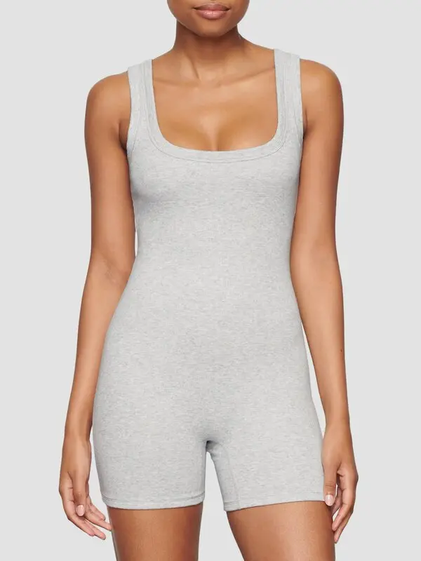 SKIMS Cotton Rib Onesie Bodysuit - Light Heather Grey