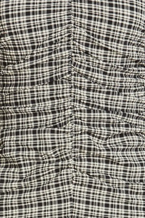 GANNI Ruched Checked Seersucker Top