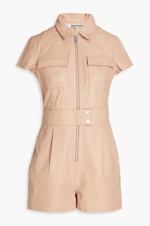 Walter Baker Pleated Leather Playsuit - Blush