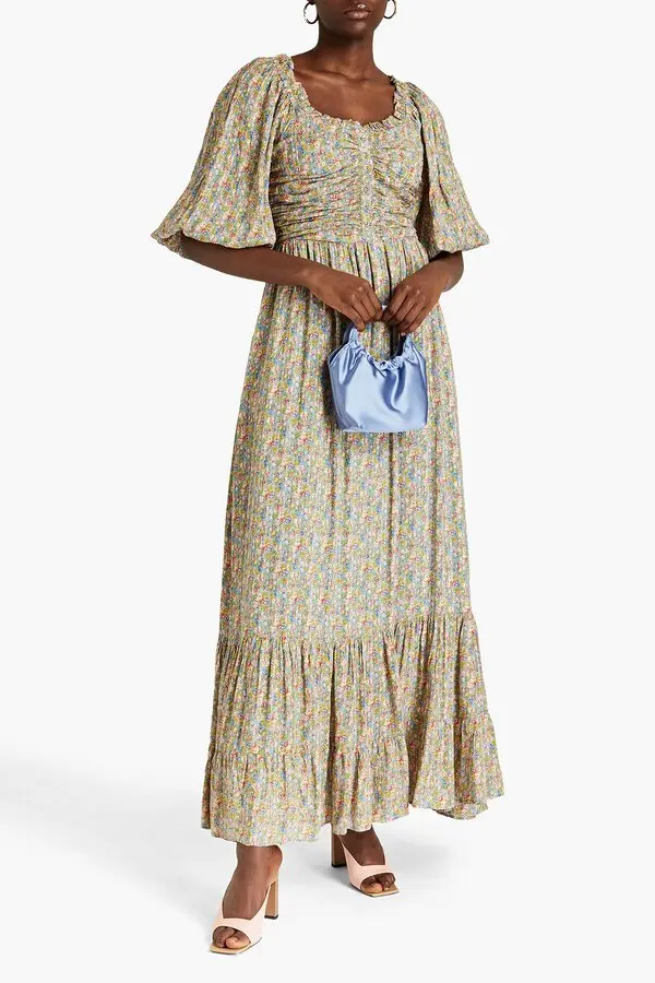 Bytimo Ruched Floral-Print Jacquard Maxi Dress In Light Green - 80% Off |  Editorialist