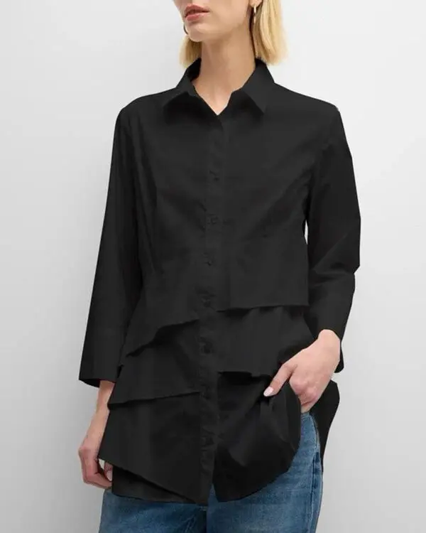Finley Jenna Ruffle Poplin Top - Black