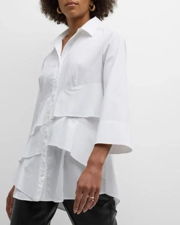 Finley Jenna Ruffle Poplin Top - White