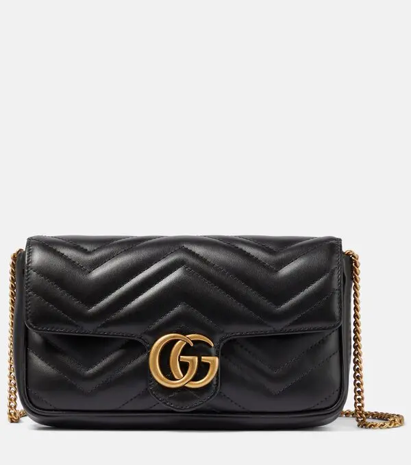 Gucci Gg Marmont Leather Wallet On Chain Black Editorialist