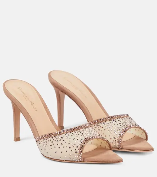 GIANVITO ROSSI Rania Embellished Mesh And Suede Mules