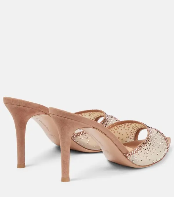 GIANVITO ROSSI Rania Embellished Mesh And Suede Mules