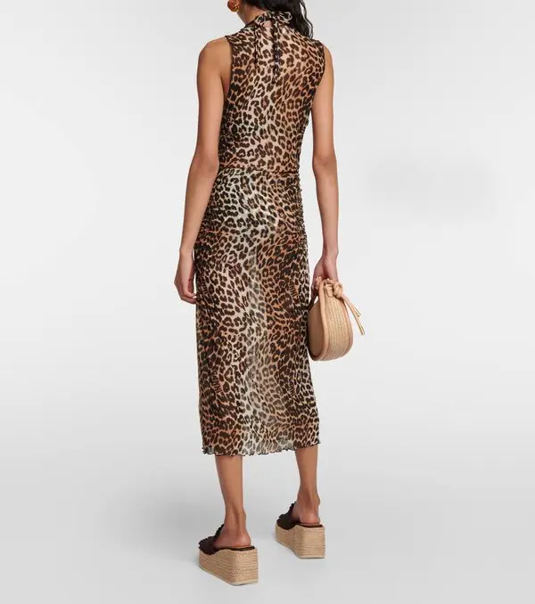 Ganni Leopard-Print Mesh Midi Dress In Multicoloured - 31% Off |  Editorialist