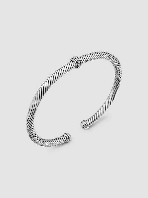 David Yurman Cable Classics Center Station Bracelet With Pavé Diamonds - Sterling Silver