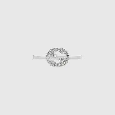 Gucci Interlocking G Diamond 18k Ring - White