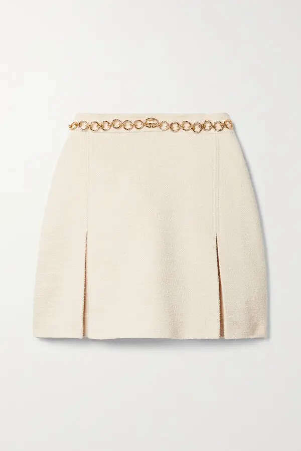 Gucci Chain-embellished Pleated Bouclé Mini Skirt