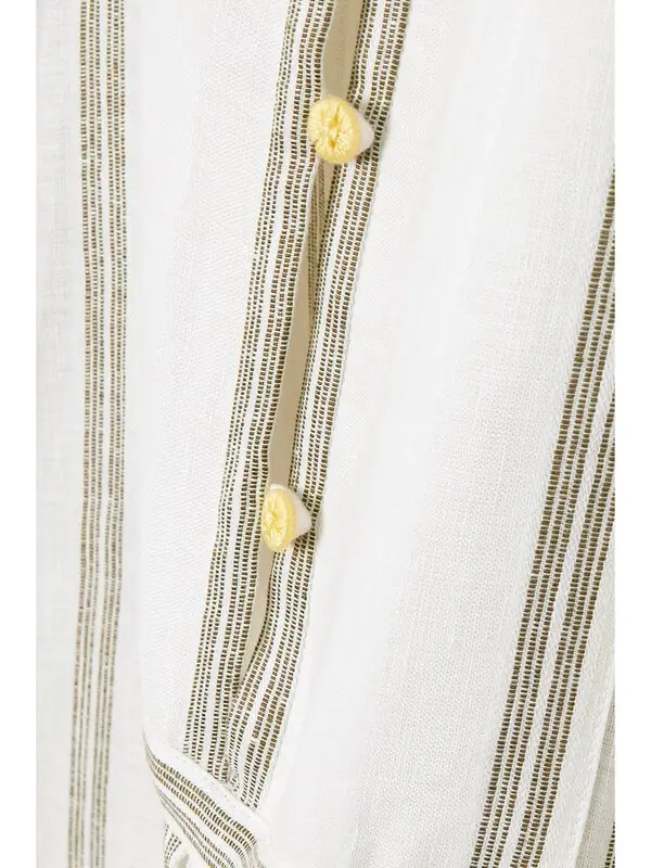Pleated Striped Linen Midi Dress