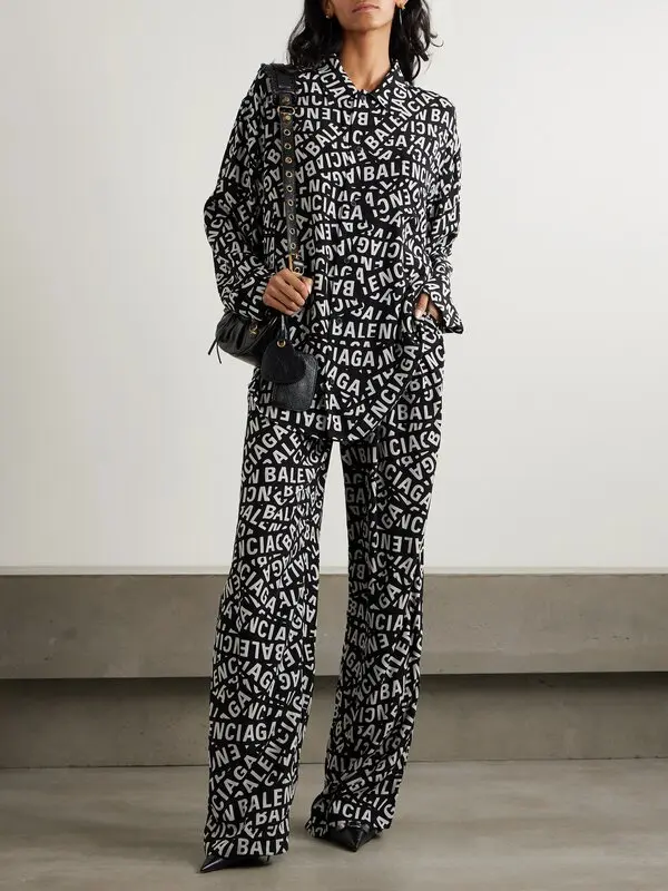 Balenciaga Printed Crepe Shirt - Black