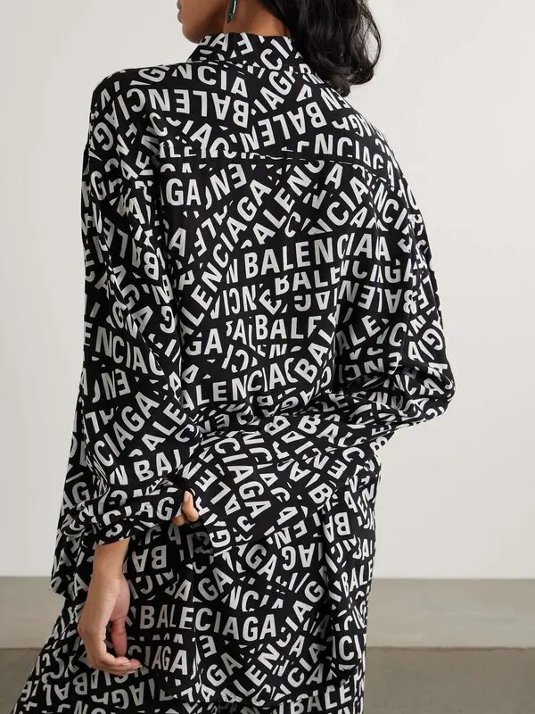 Balenciaga Printed Crepe Shirt - Black