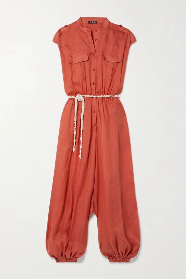 Loro Piana Belted Ramie Jumpsuit - Orange