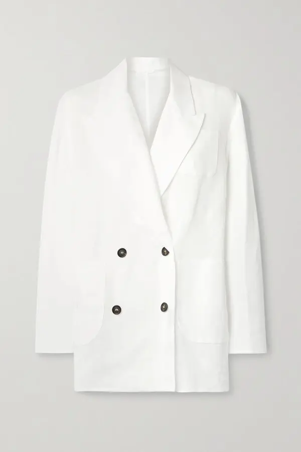 Brunello Cucinelli Double-breasted Cotton-organza Blazer - White