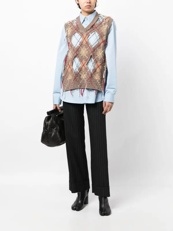 Maison Margiela Cut-Out Intarsia-Knit Vest In Brown - 67% Off
