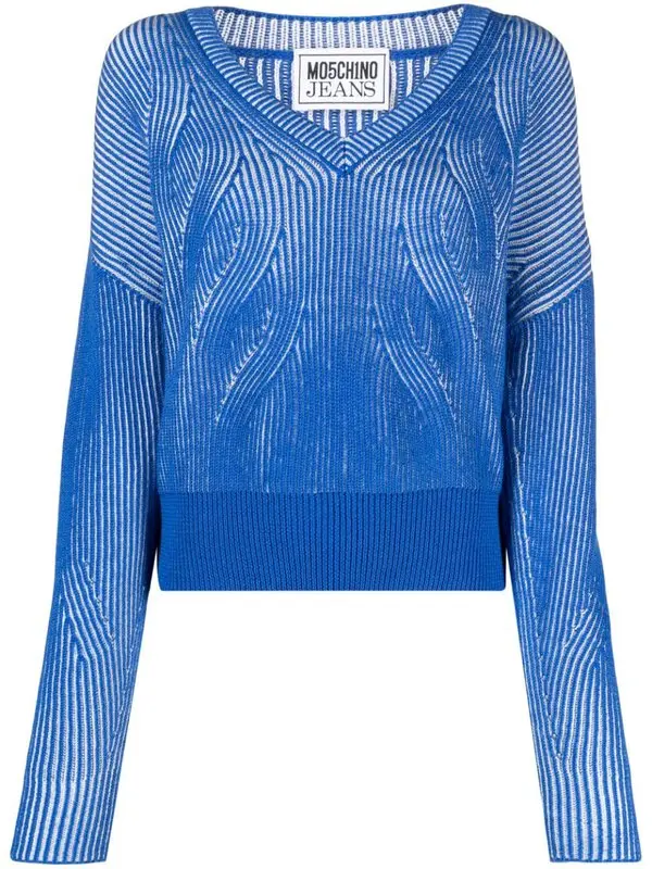 Moschino Two-tone V-neck Jumper - Blue