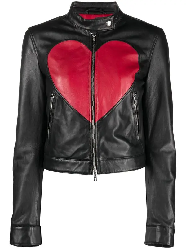 Moschino Heart-print Leather Jacket - Black