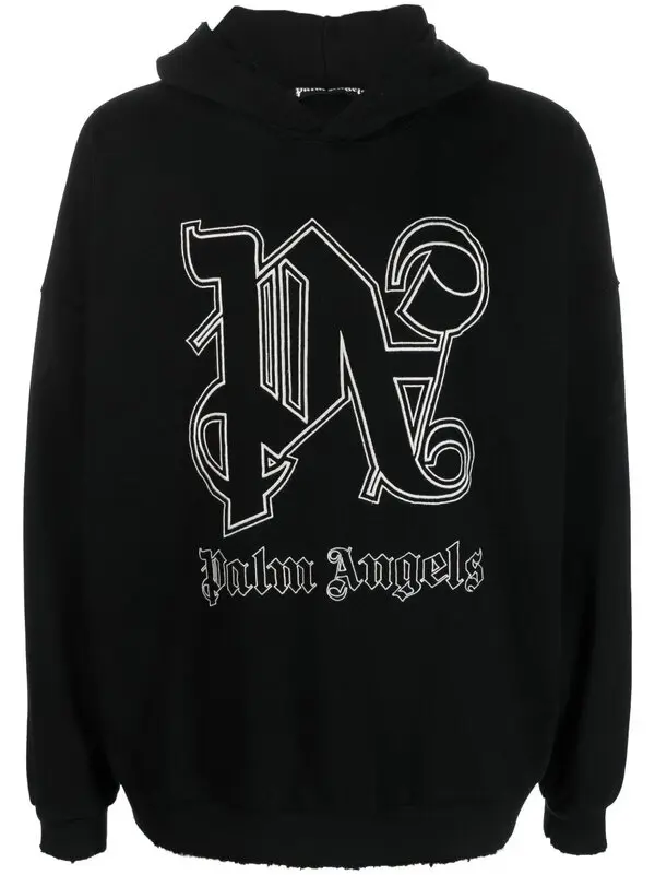 Palm Angels Logo-embroidered Hoodie - Black