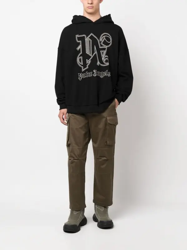 Palm Angels Logo-embroidered Hoodie - Black