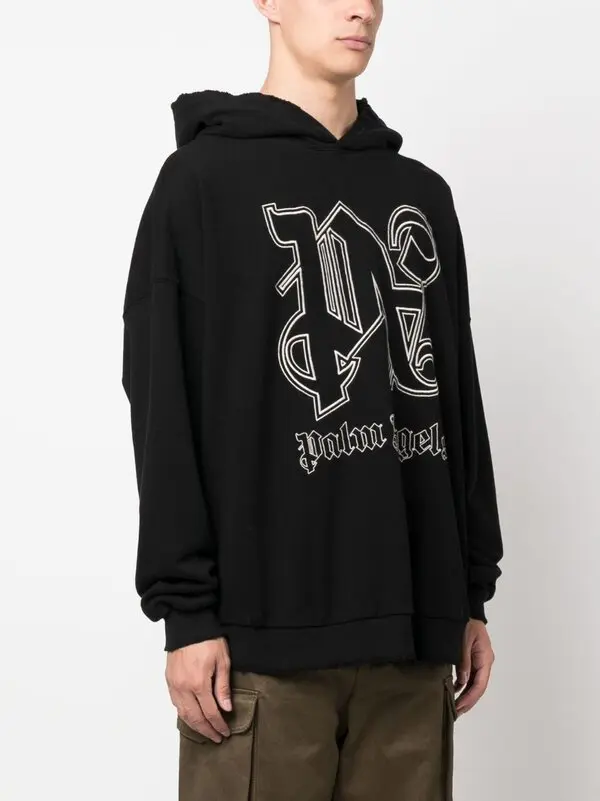 Palm Angels Logo-embroidered Hoodie - Black