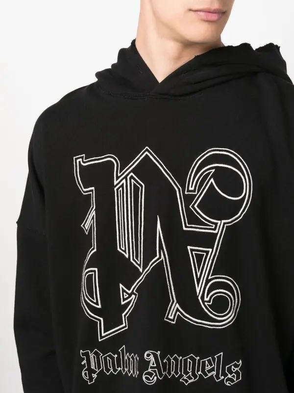 Palm Angels Logo-embroidered Hoodie - Black