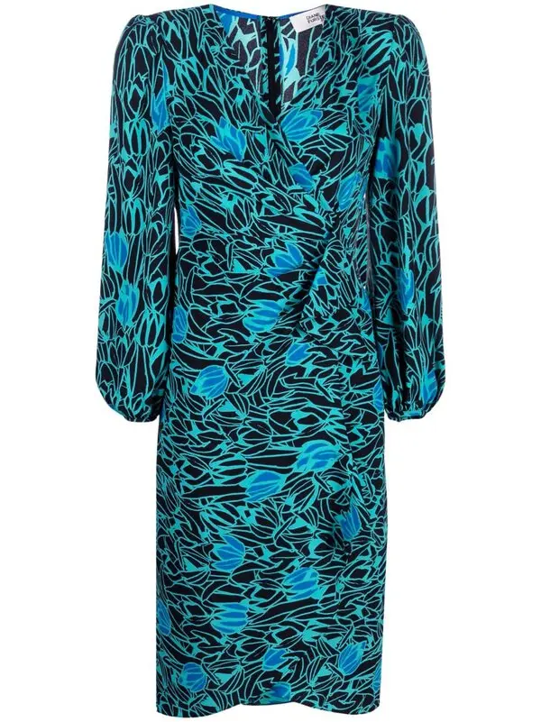 Diane Von Furstenberg Thanatos Tulip-print Midi Dress - Black
