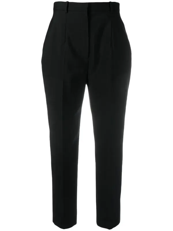 Alexander McQueen Cropped Wool Trousers - Black