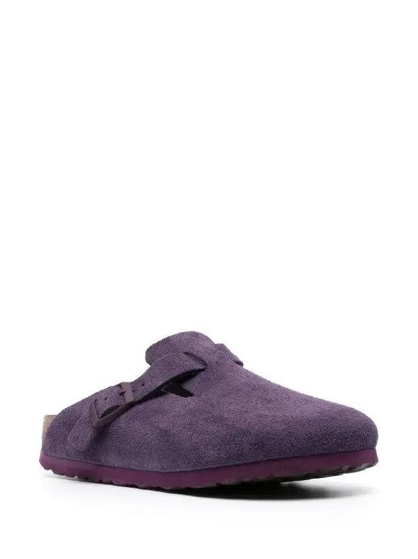 BIRKENSTOCK Boston Suede Logo Debossed Slides