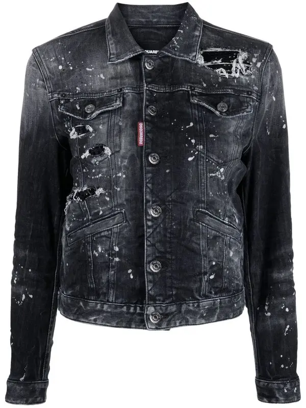 Dsquared2 Distressed Denim Jacket - Black