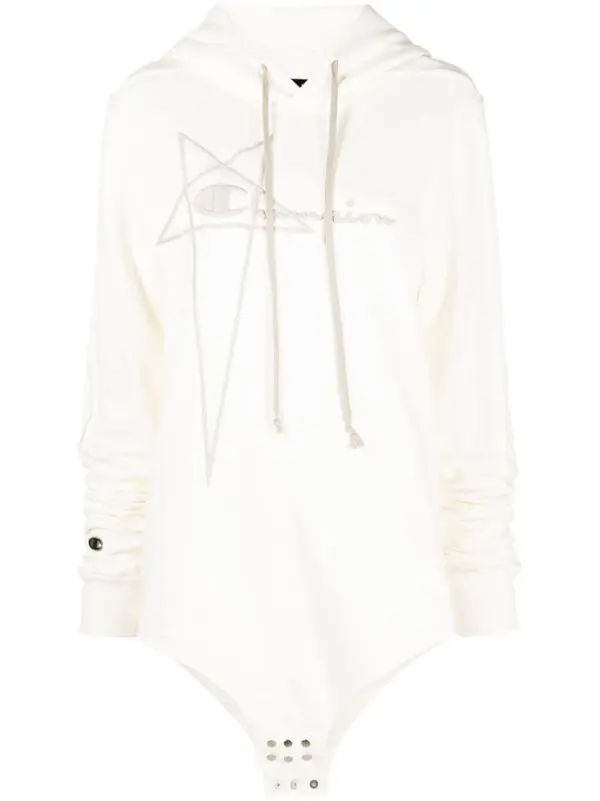 Rick Owens Logo-embroidered Cotton Hoodie - White