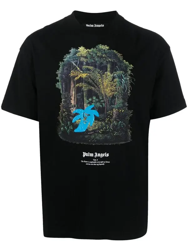 Palm Angels Jungle-print Organic Cotton T-shirt - Black