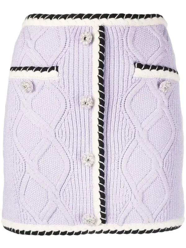 SELF-PORTRAIT Contrasting-trim Cable-knit Miniskirt - Purple