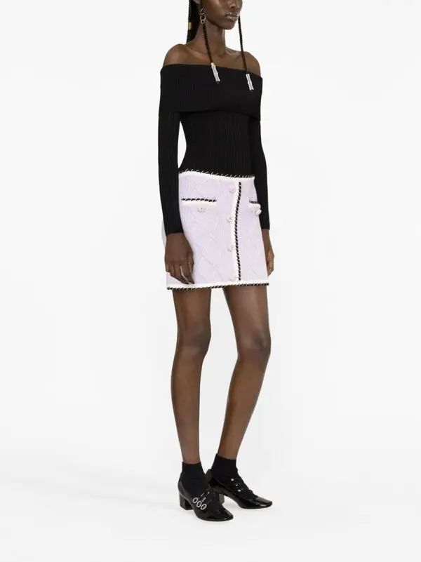 SELF-PORTRAIT Contrasting-trim Cable-knit Miniskirt - Purple