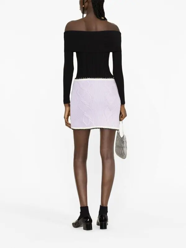 SELF-PORTRAIT Contrasting-trim Cable-knit Miniskirt - Purple