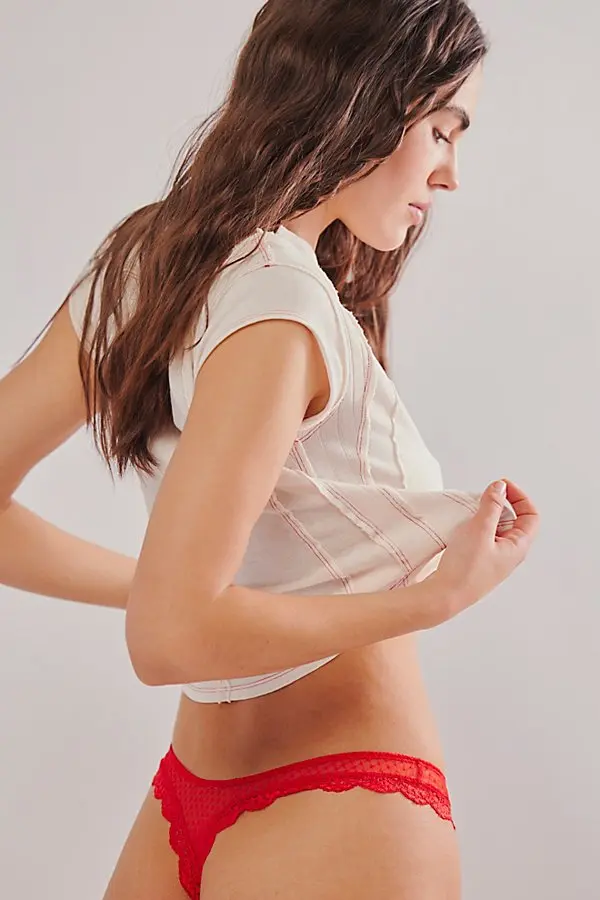 Free People Midweek Mesh Thong - High Risk Red