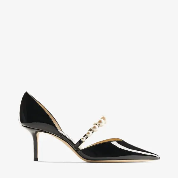 JIMMY CHOO Aurelie 65 Patent Leather Pumps With Pearl Embellishment - Black
