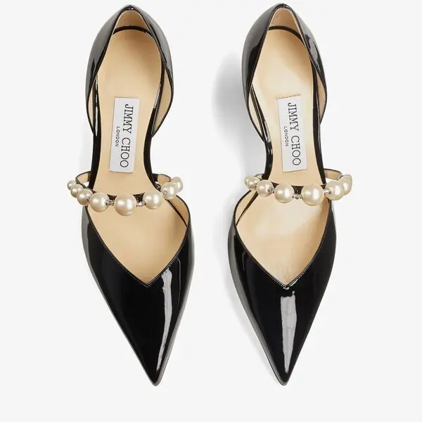 JIMMY CHOO Aurelie 65 Patent Leather Pumps With Pearl Embellishment - Black