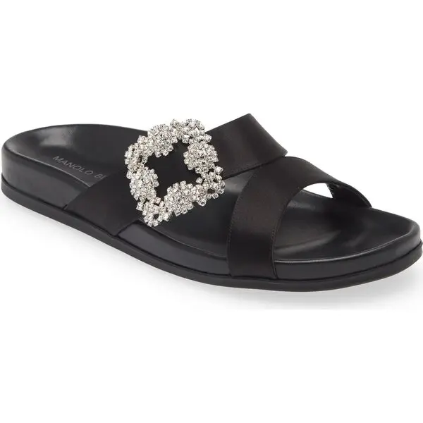 Manolo Blahnik Chilanghi Crystal Buckle Slide Sandal - Black