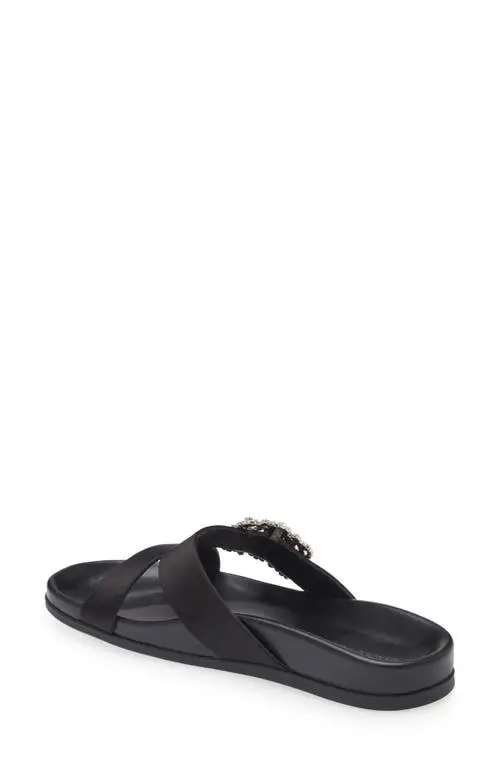 Manolo Blahnik Chilanghi Crystal Buckle Slide Sandal - Black