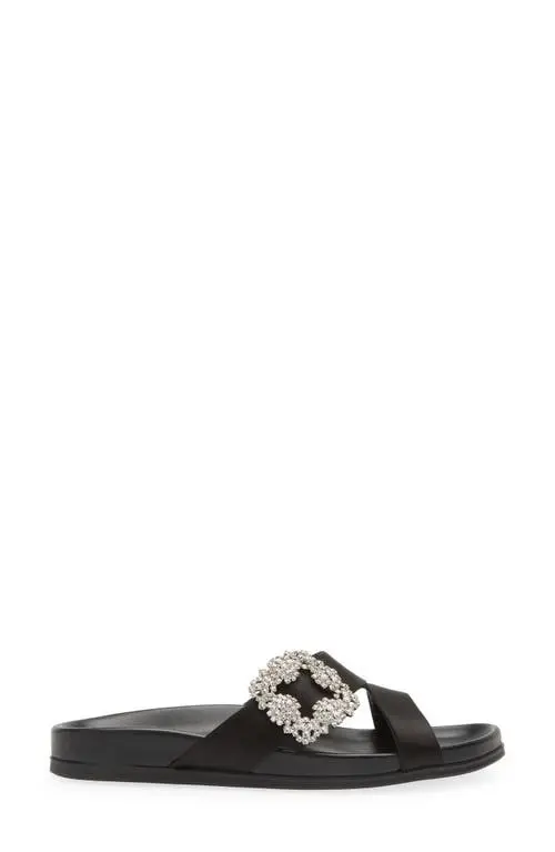 Manolo Blahnik Chilanghi Crystal Buckle Slide Sandal - Black