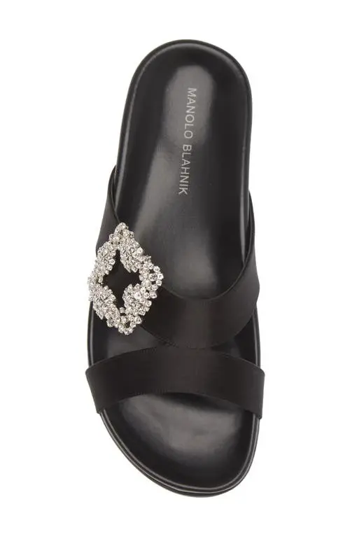Manolo Blahnik Chilanghi Crystal Buckle Slide Sandal - Black