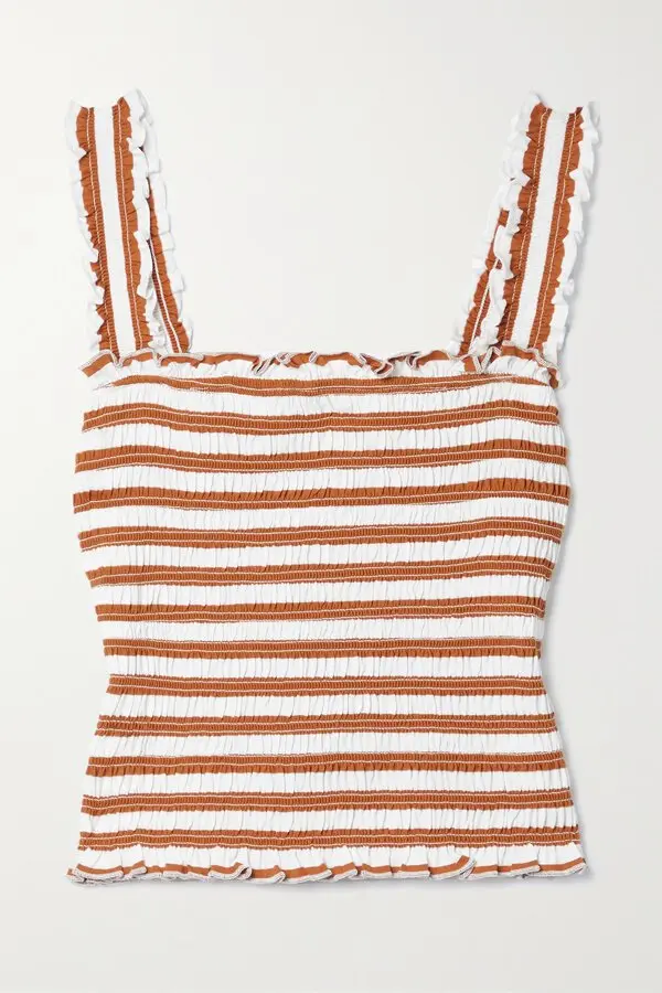 Veronica Beard Averie Shirred Striped Cotton-jersey Top