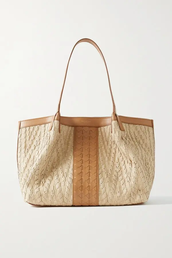 SERAPIAN Secret Small Leather-trimmed Raffia Tote