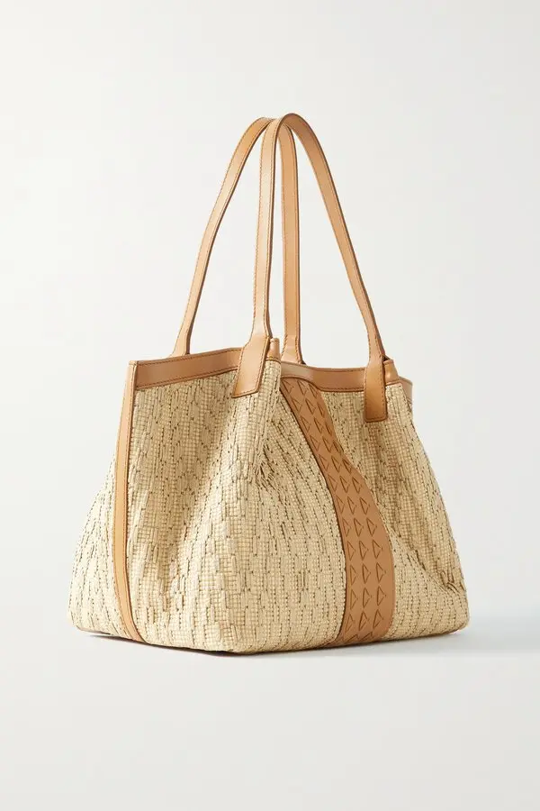 SERAPIAN Secret Small Leather-trimmed Raffia Tote