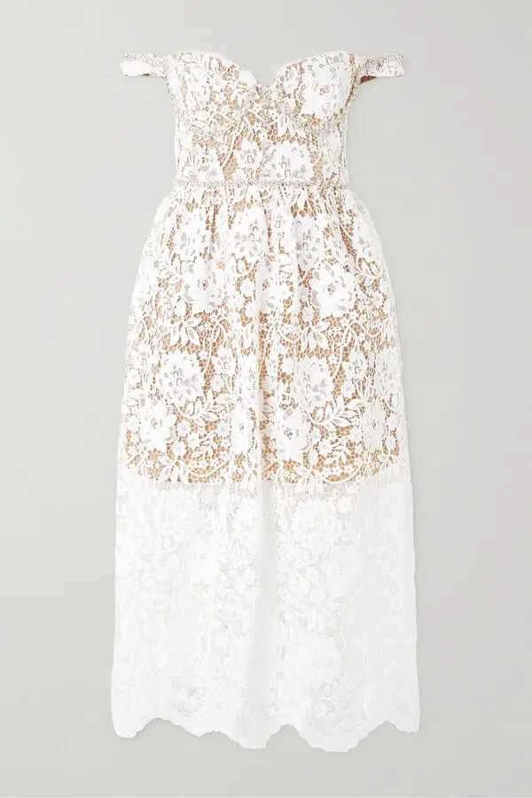 knee length dresses for ladies White Sequin Lace Midi Dress – self-portrait-US main image 1